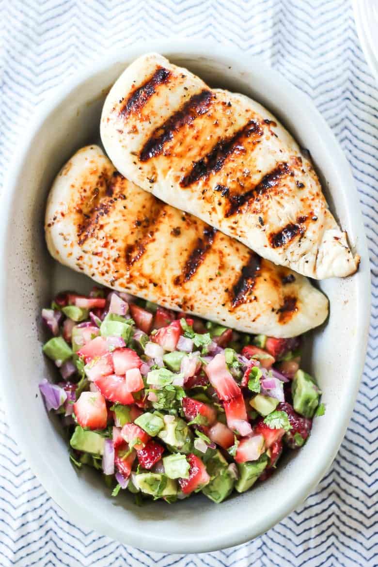Grilled Chicken with Strawberry Avocado Salsa Recipe - Wicked Spatula
