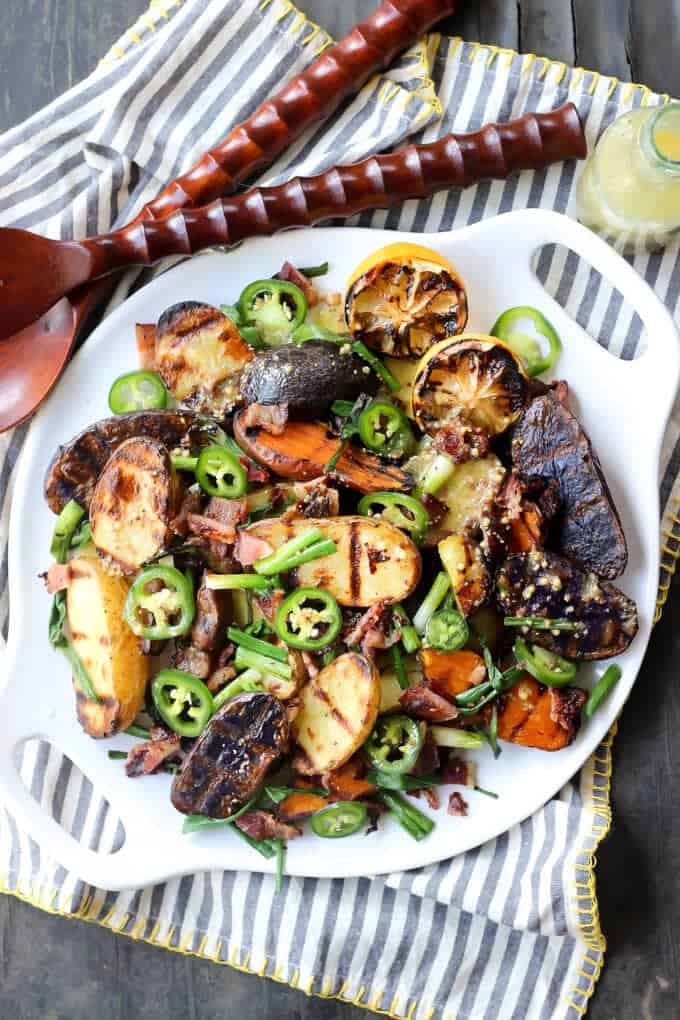 Tricolor Grilled Potato Salad - Wicked Spatula