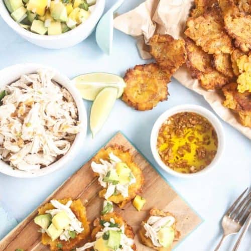 Paleo Mojo Chicken Tostones with Mango Avocado Salsa Recipe